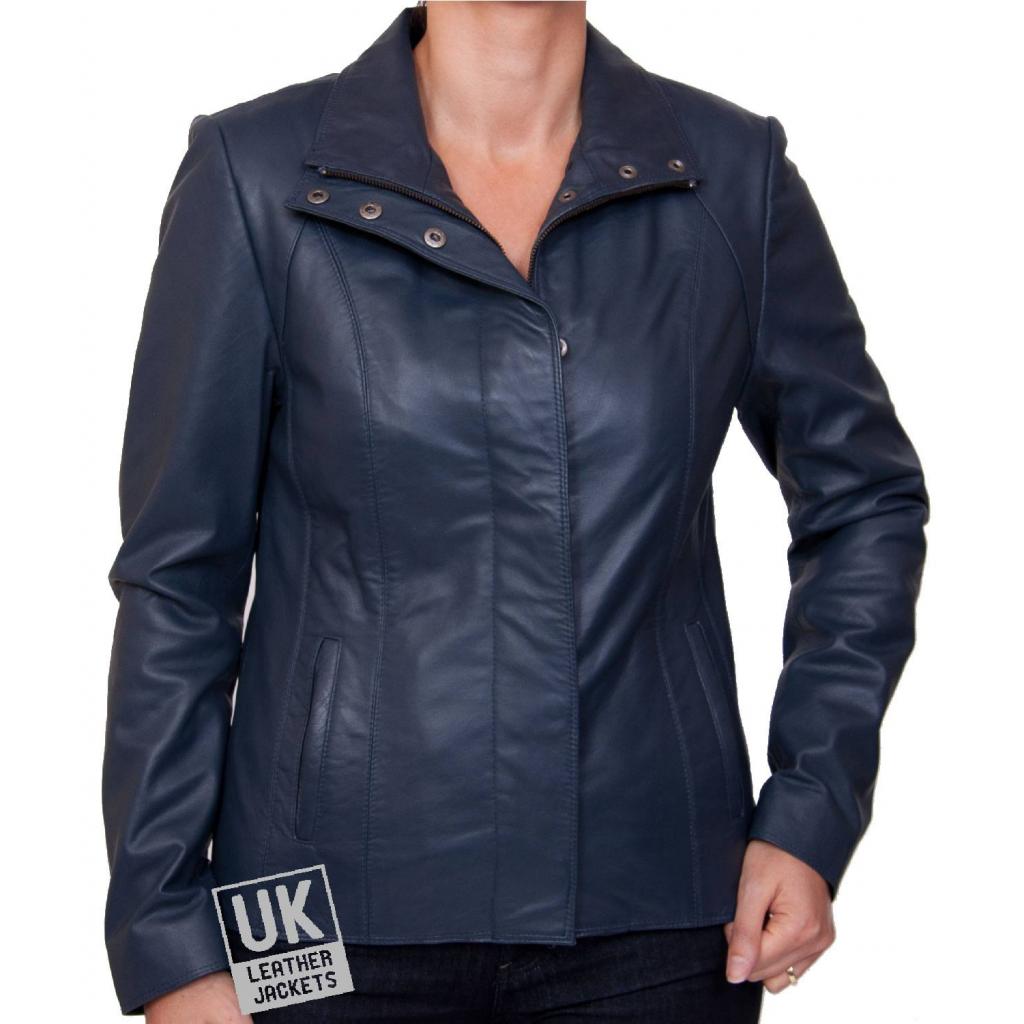 Ladies Blue Leather Jacket -Sapphire | Free UK Delivery