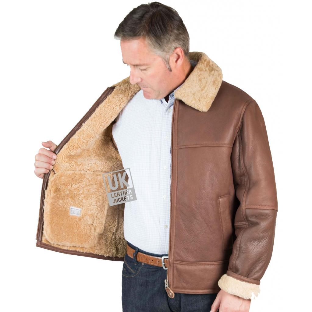 Mens Sheepskin Flying Jacket - Calibre - Chestnut Tan