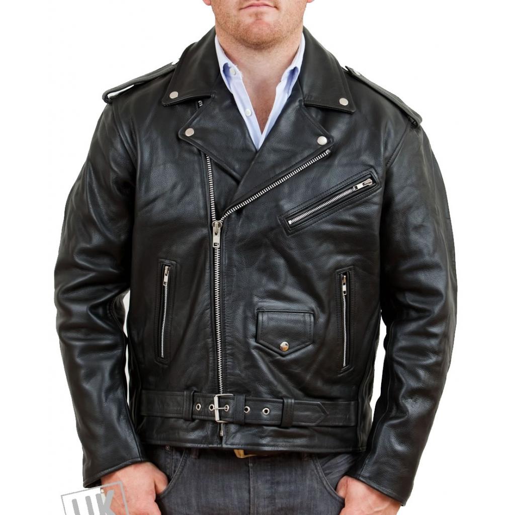 Mens Black Leather Biker Jacket in Cow Hide - Harley