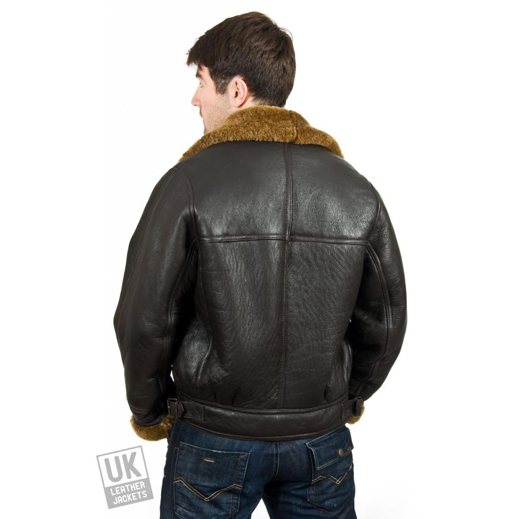 Mens Shearling Sheepskin Flying Jacket - Vintage Aviator - Brown Wool ...