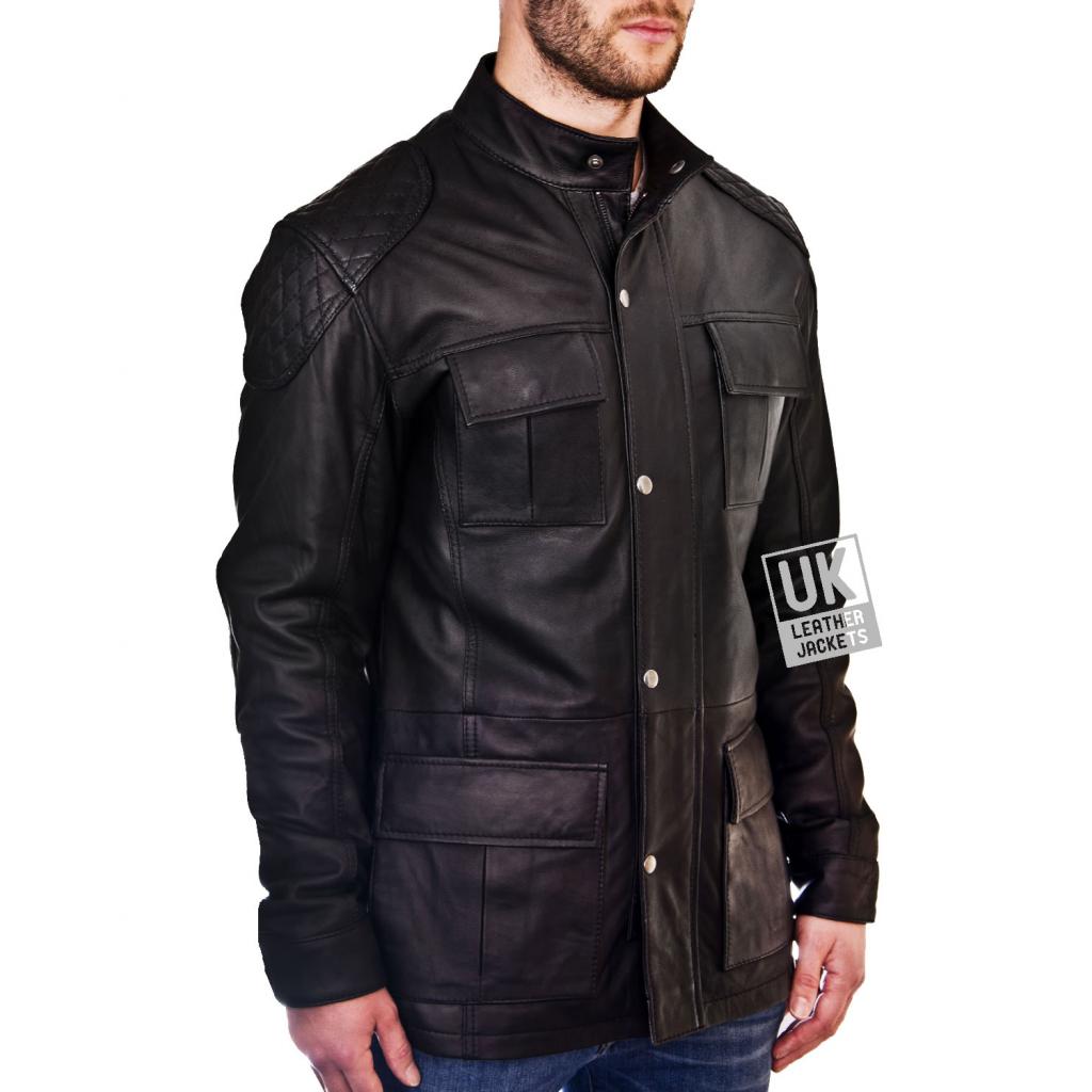 Mens Black Leather Hip Length Jacket - Forbes | UK Leather Jackets