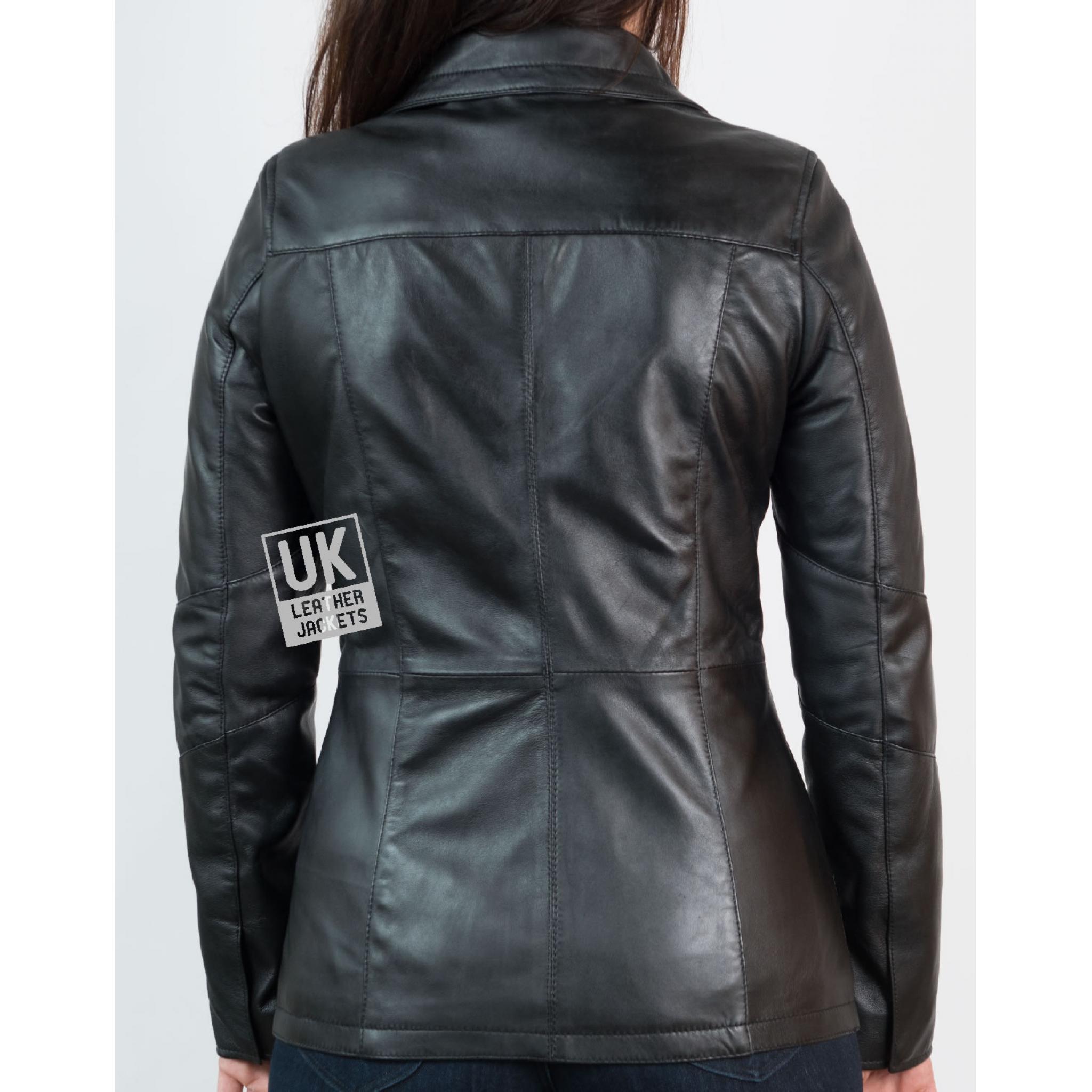 Womens Black Leather Jacket - Amelia - Hip Length | Free UK Delivery