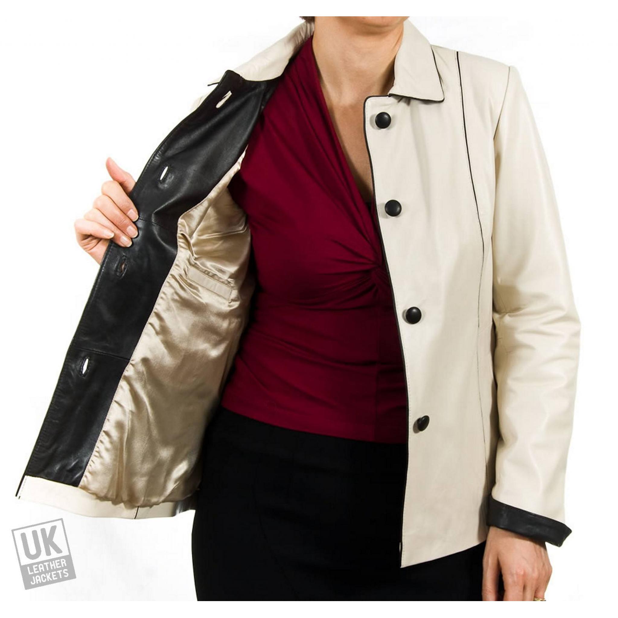 Ladies Ivory Leather Jacket - Ariel | Free UK Delivery