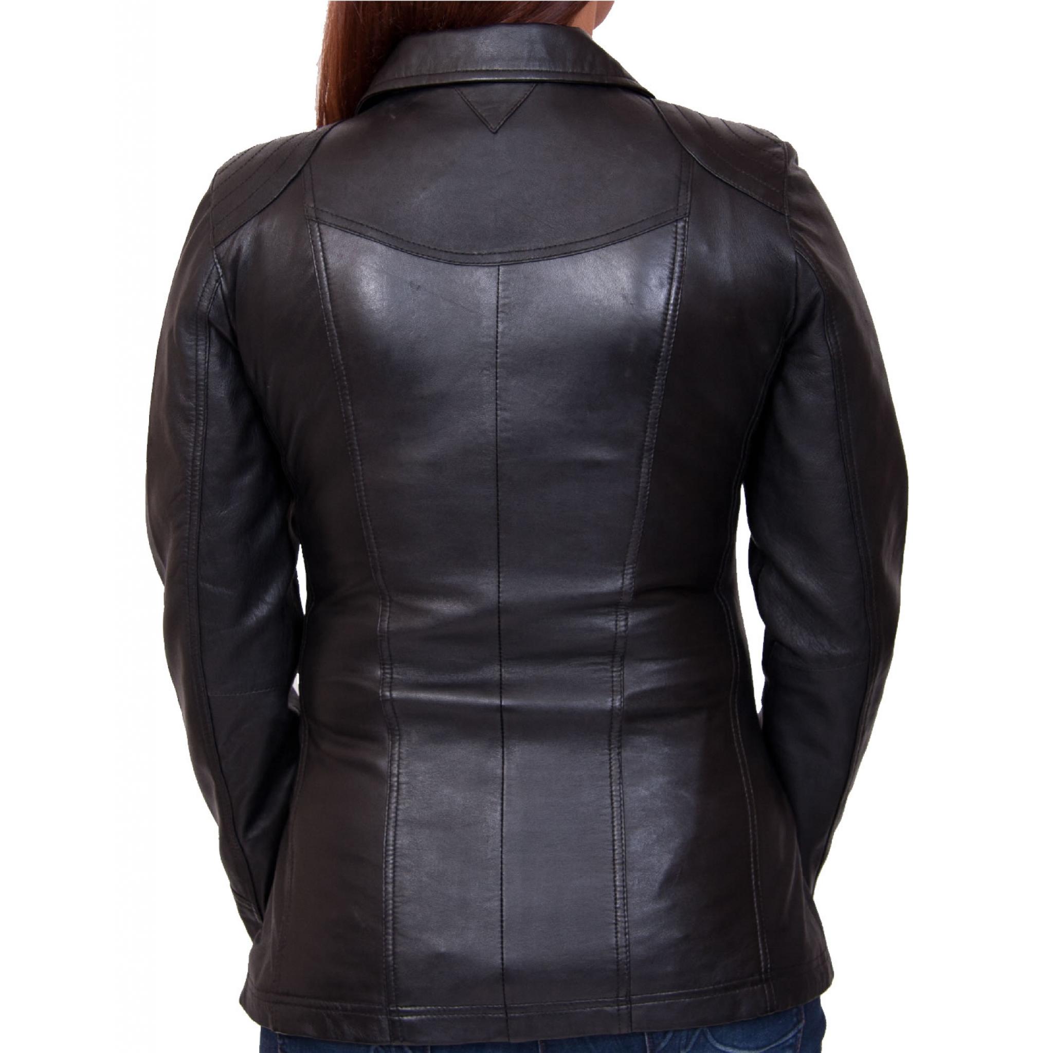 Womens Black Leather Jacket - Muse - Hip Length