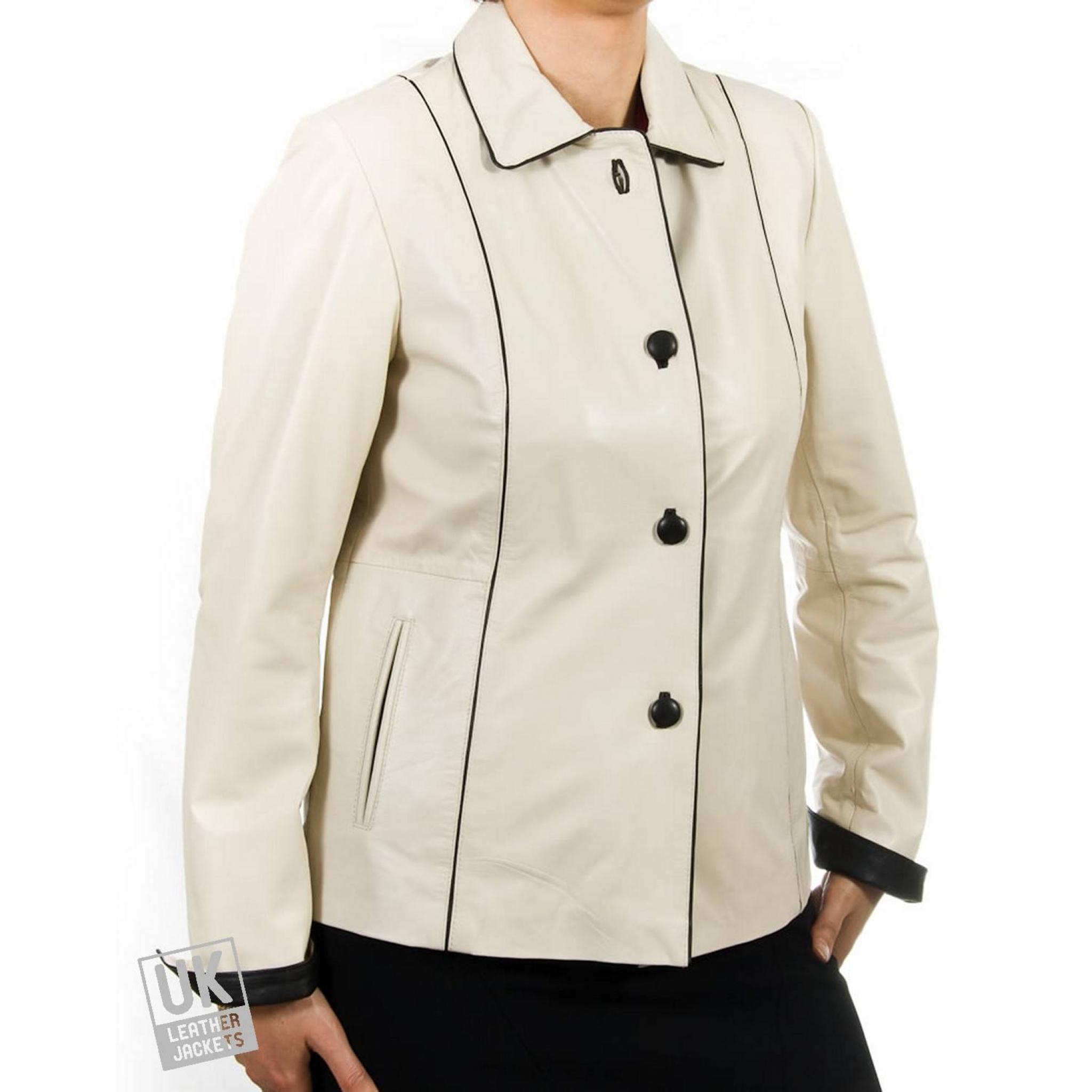 Ladies Ivory Leather Jacket - Ariel | Free UK Delivery