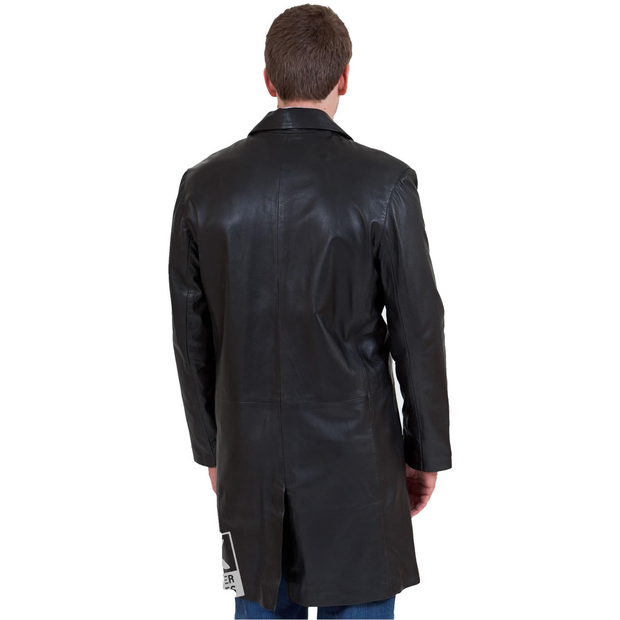 Mens 3/4 Length Black Leather Coat - Fynn | UK Leather Jackets