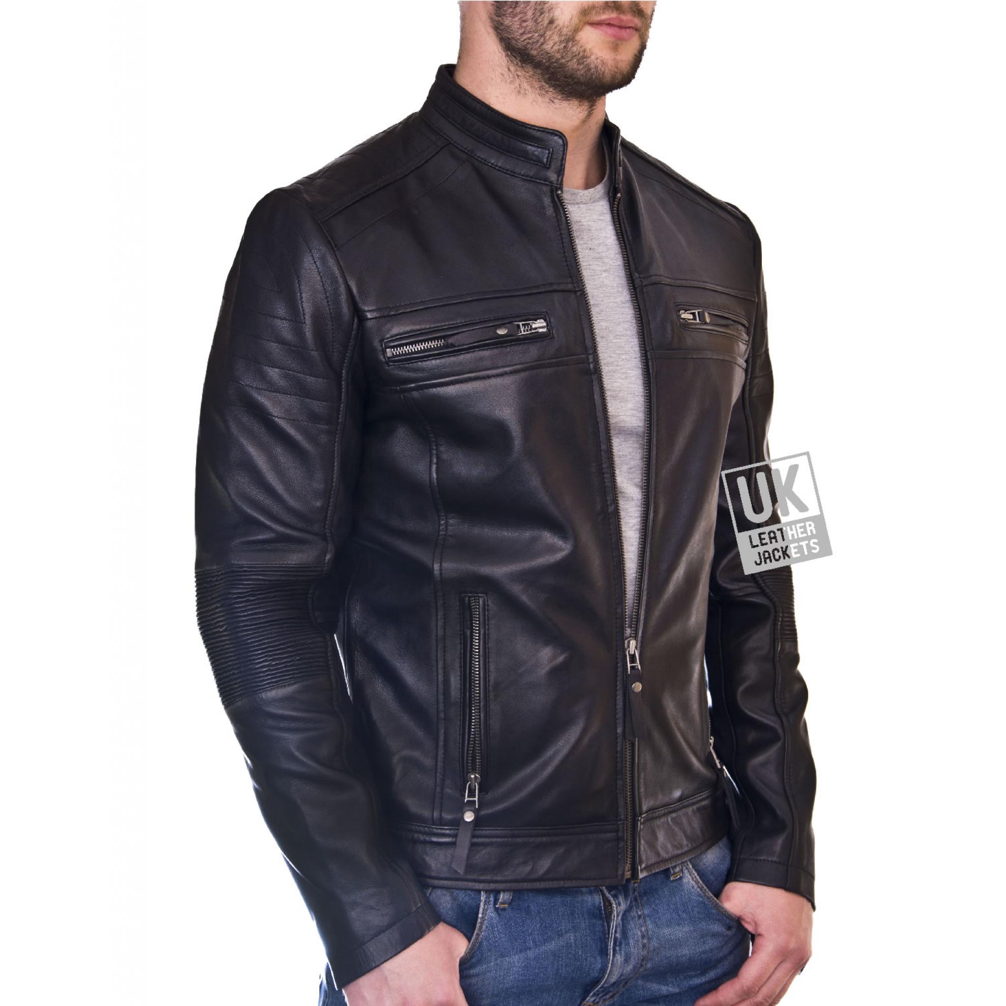 Mens Black Leather Jacket - Titanium | UK Leather Jackets