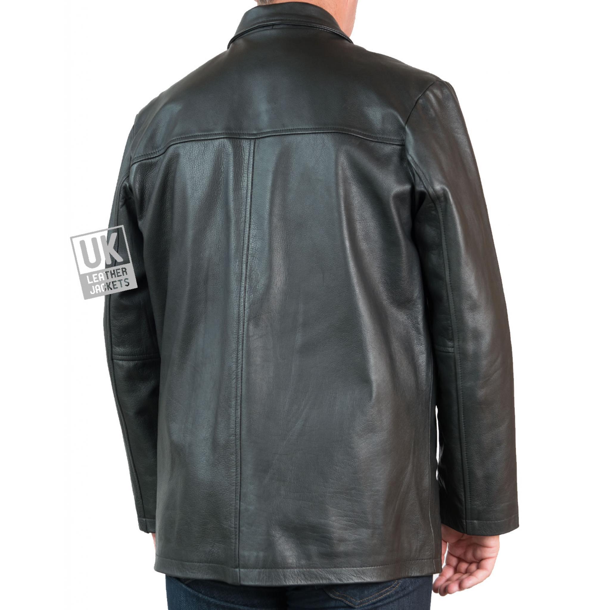 Mens Black Cow Hide Leather Jacket - Hip Length- Kirkwood | Free UK ...