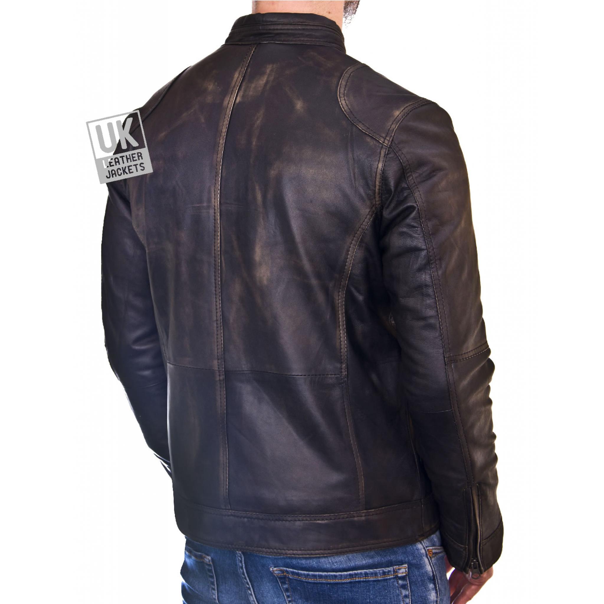 Mens Burnished Black Leather Biker Jacket - Morgan | UK Leather Jackets