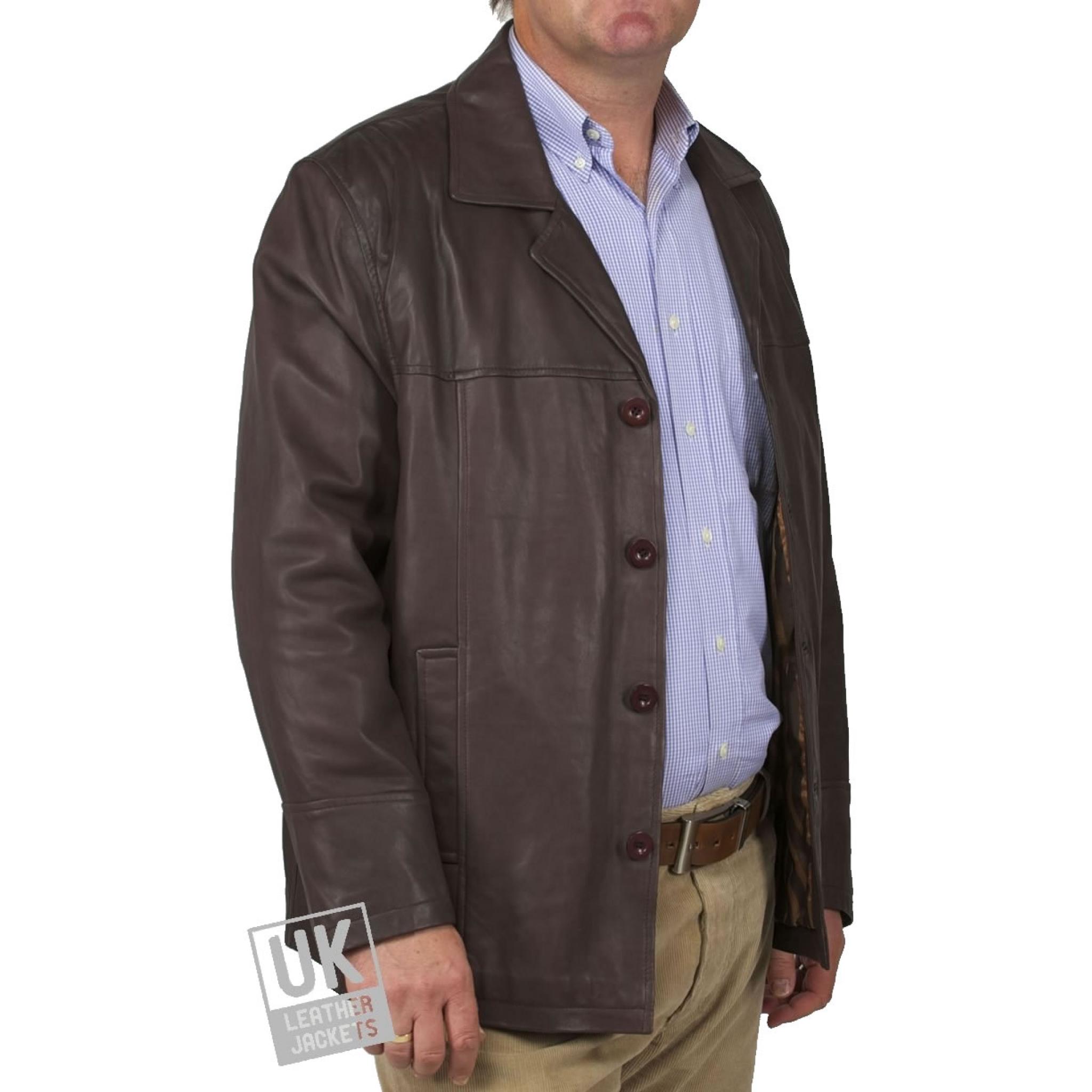 Mens Brown Leather Reefer Jacket - Oscar | UK Leather Jackets