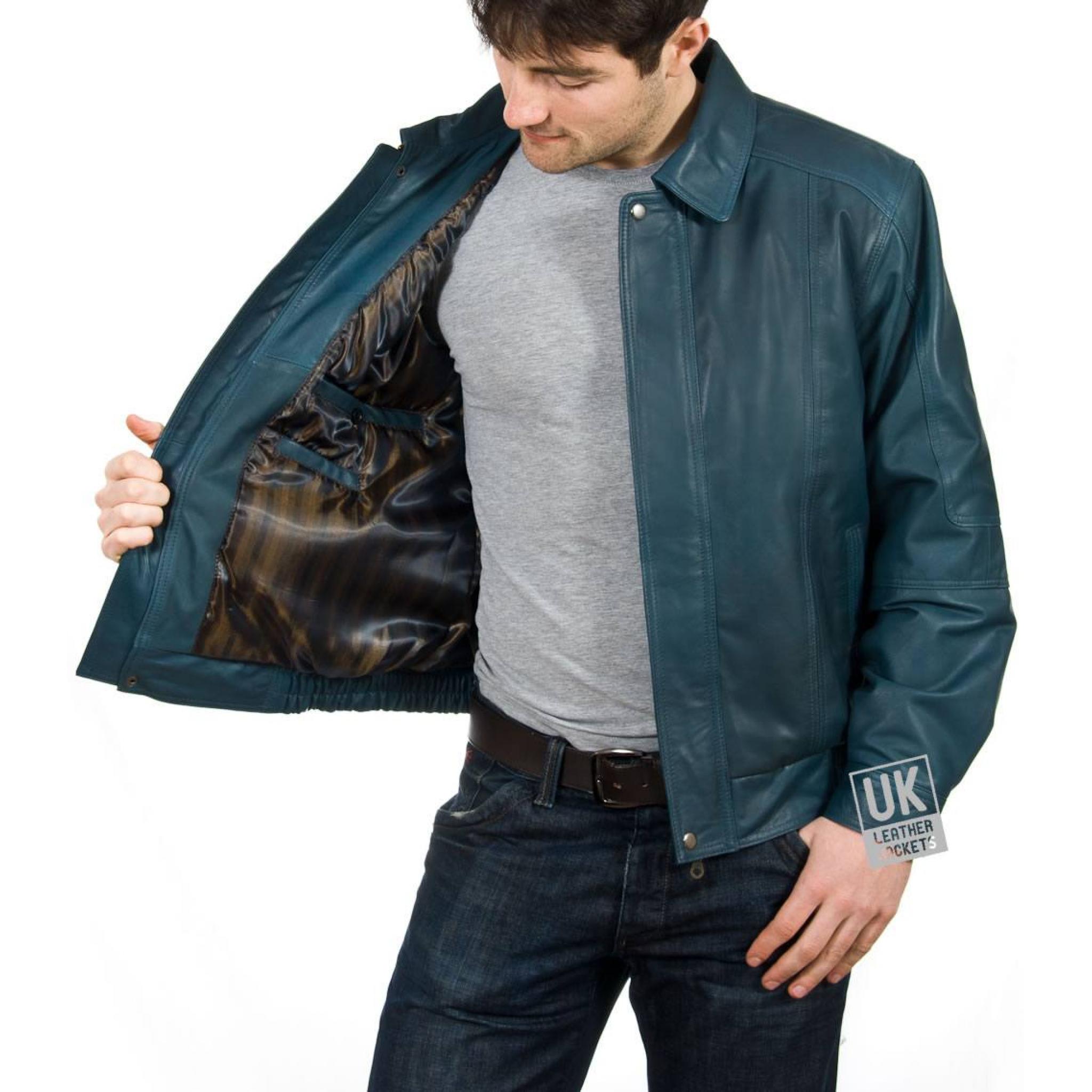 Mens Blue Leather Jacket - Hudson | UK Leather Jackets