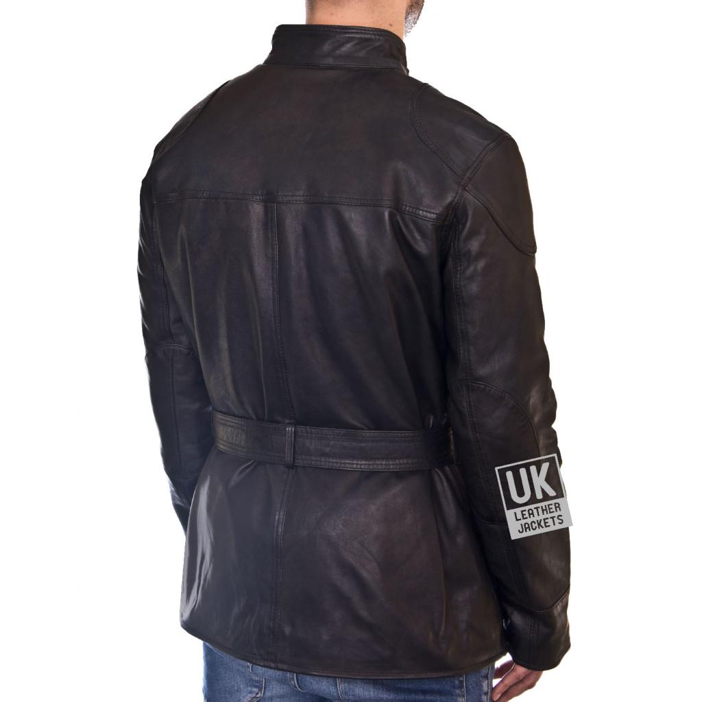 Mens Hip Length Black Leather Jacket -Superior Cow Hide