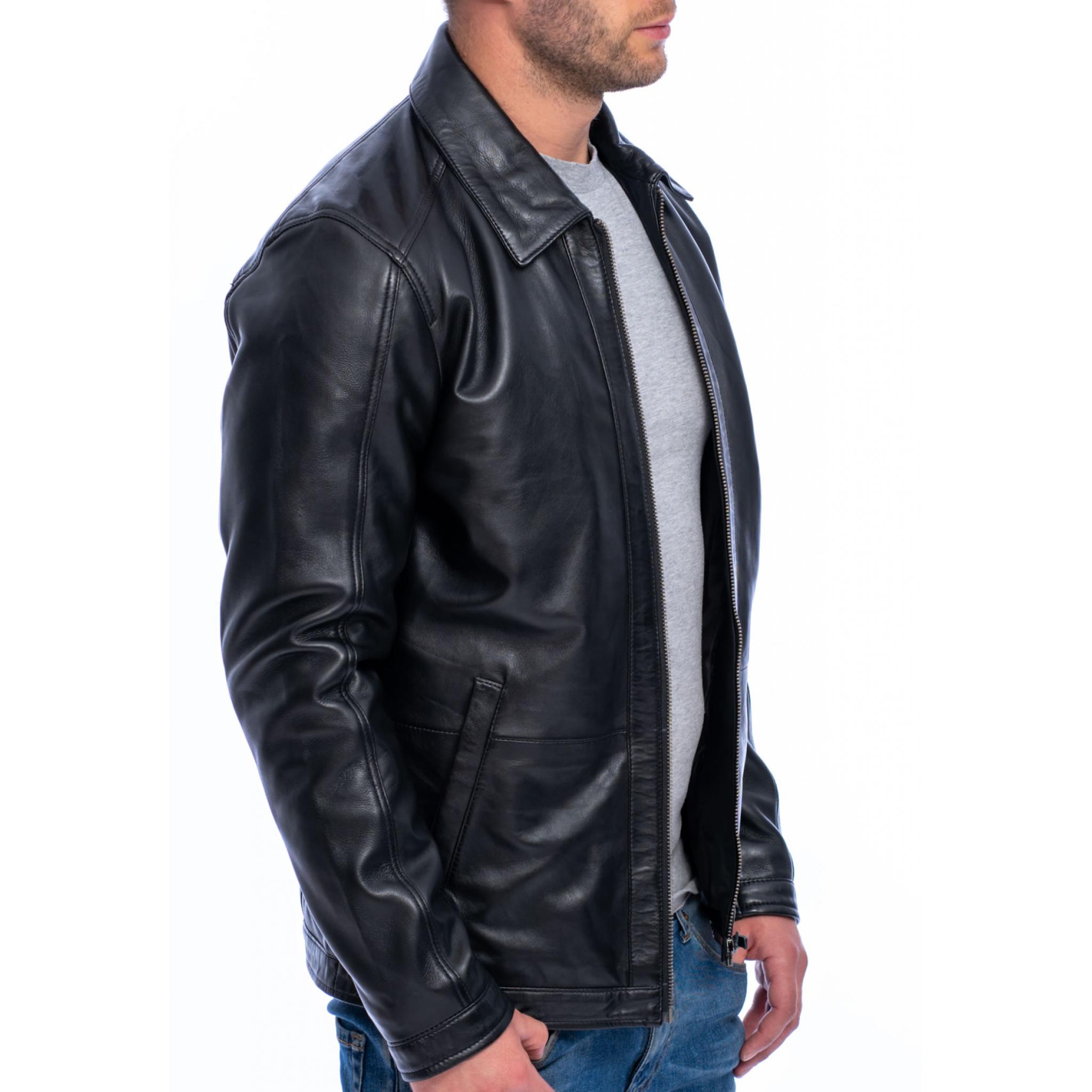 Mens Black Leather Jacket - Steed | Free UK Delivery