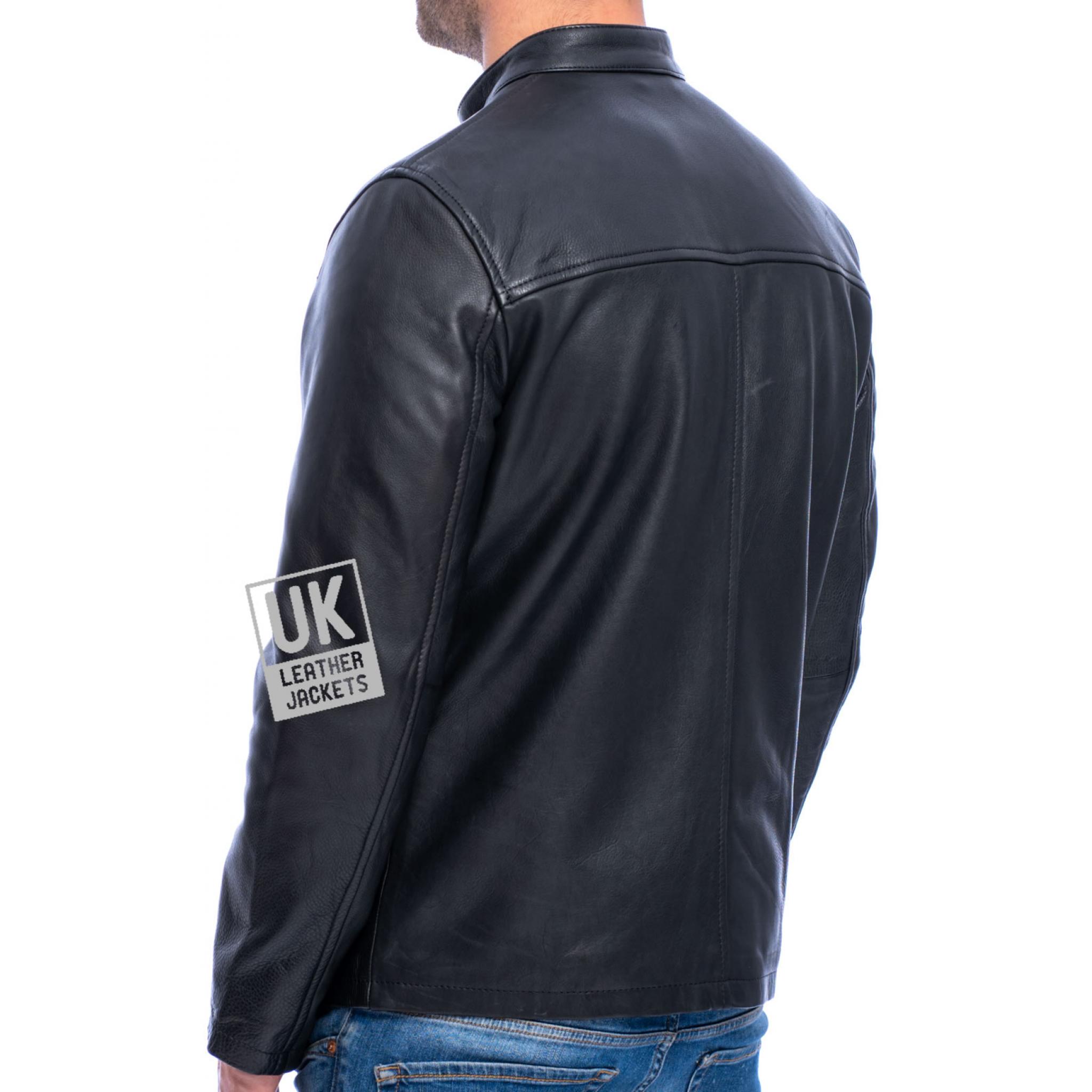 Men's Black Leather Jacket -Sigma - Superior Cow Hide