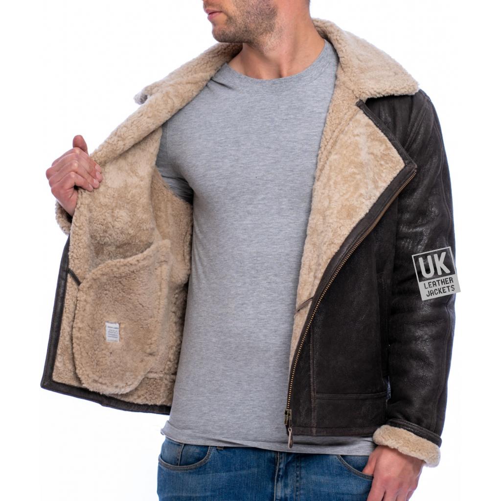 Mens Shearling Sheepskin Flying Jacket - Vail - Aged Crinkle Brown ...