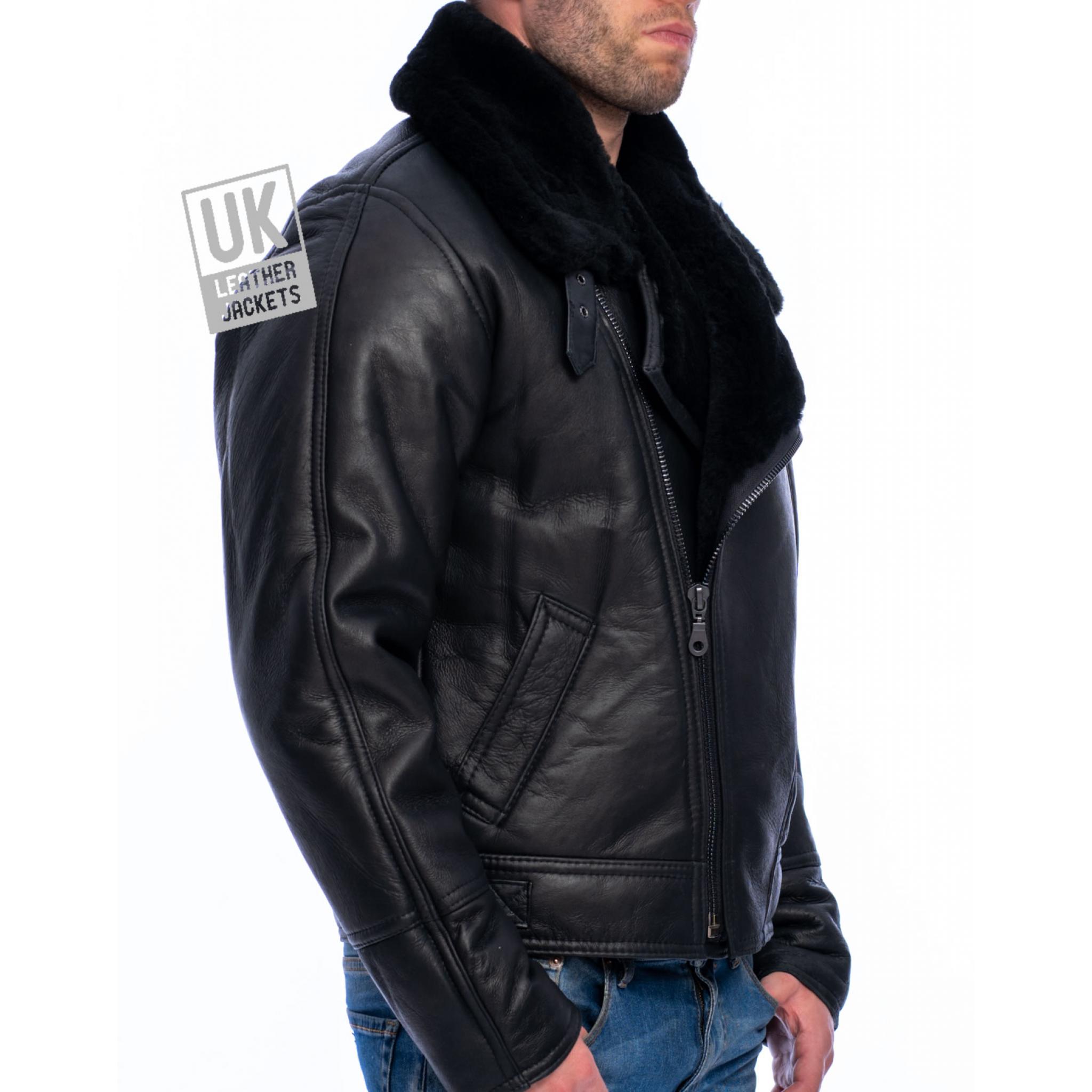 Mens Sheepskin Flying Jacket - Vintage Aviator - Black