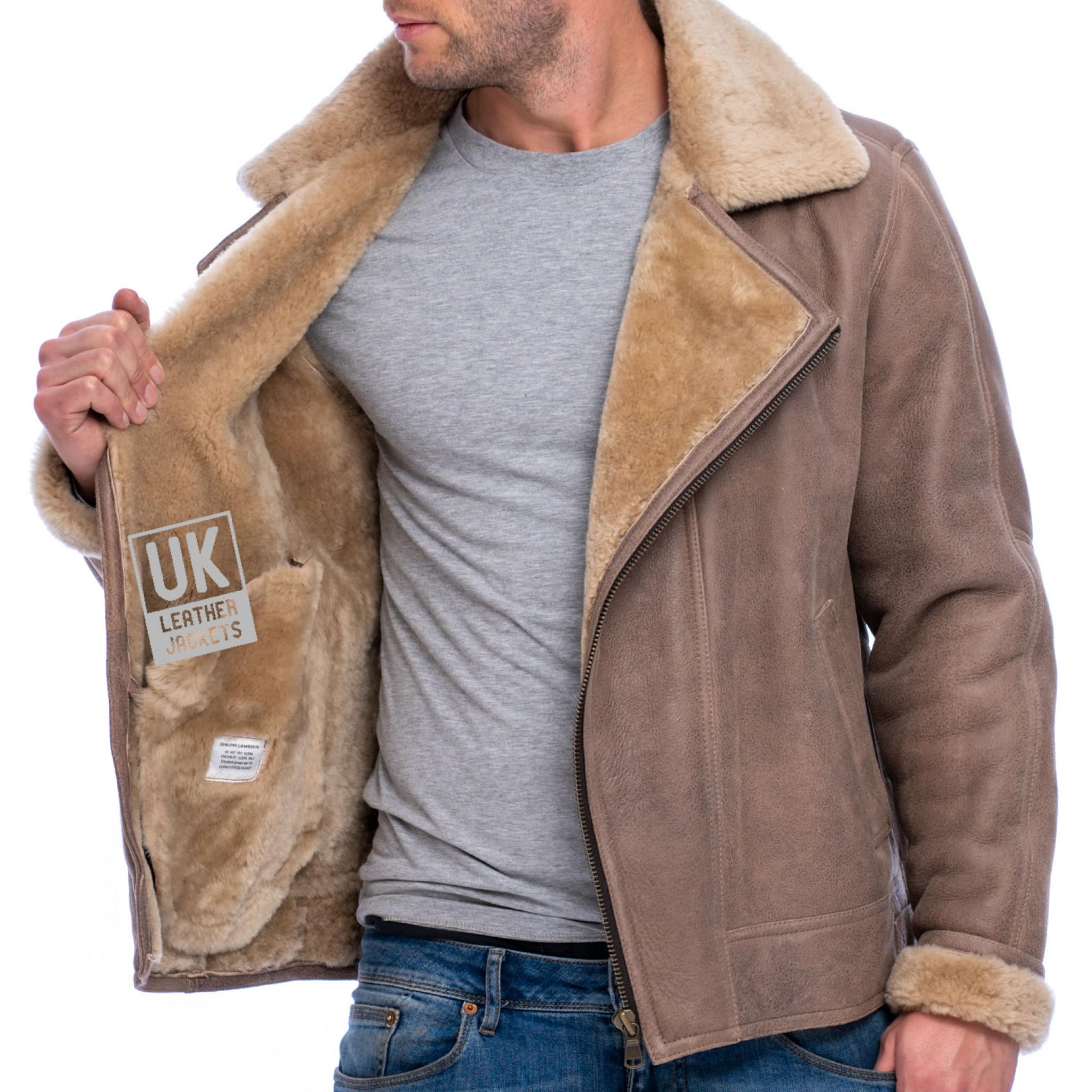 Mens Shearling Sheepskin Flying Jacket - Nevada - Light Brown | UK LJ