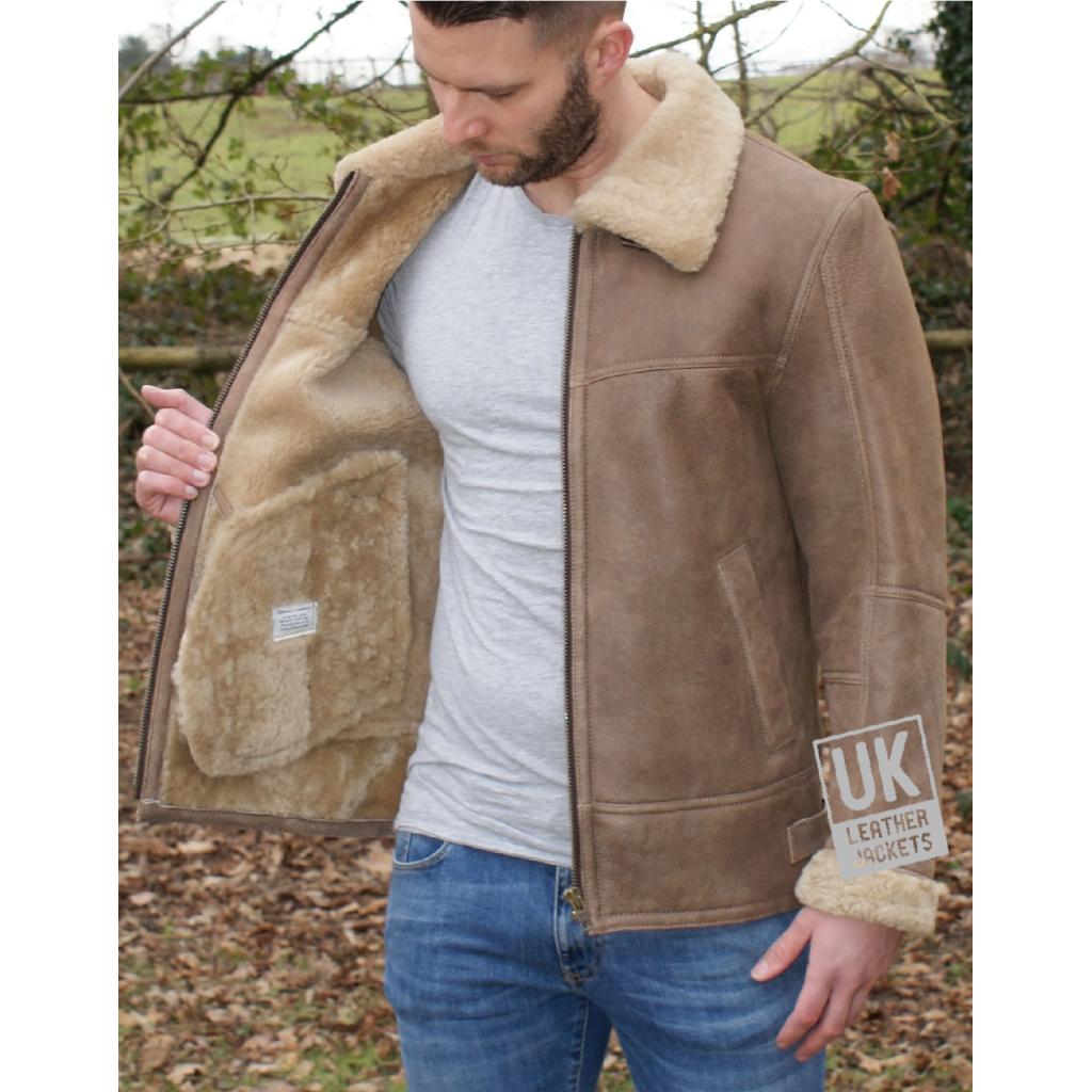 Mens Sheepskin Flying Jacket Calgary Light Brown
