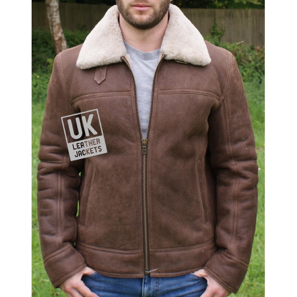 Mens Sheepskin Flying Jacket -Calgar - Chestnut Brown