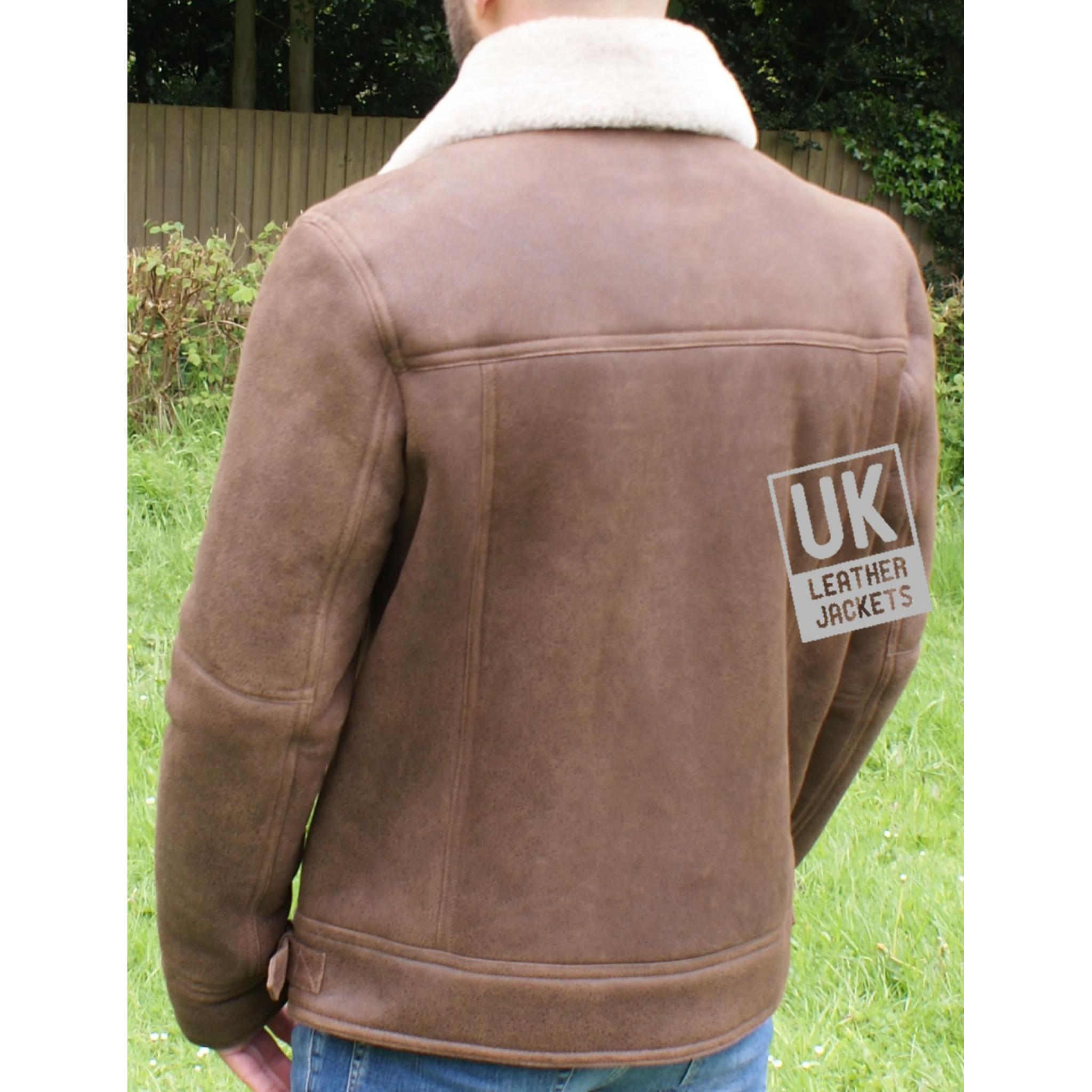 Mens Sheepskin Flying Jacket -Calgar - Chestnut Brown