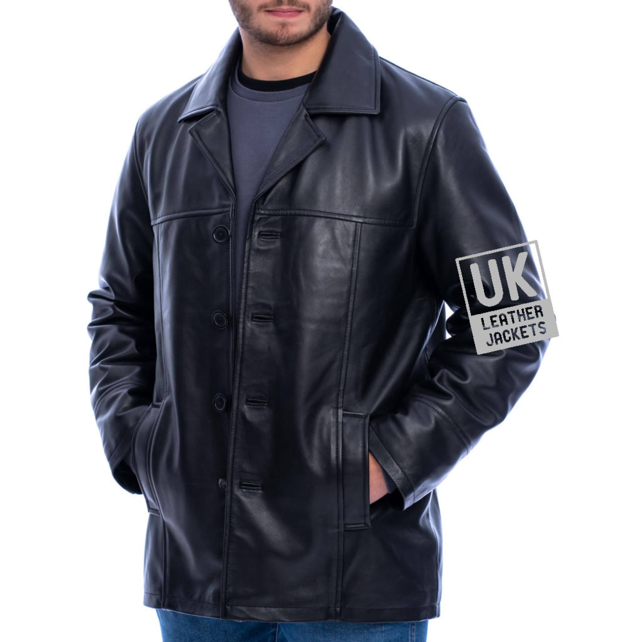 Mens Black Leather Reefer Jacket - Oscar I - Superior