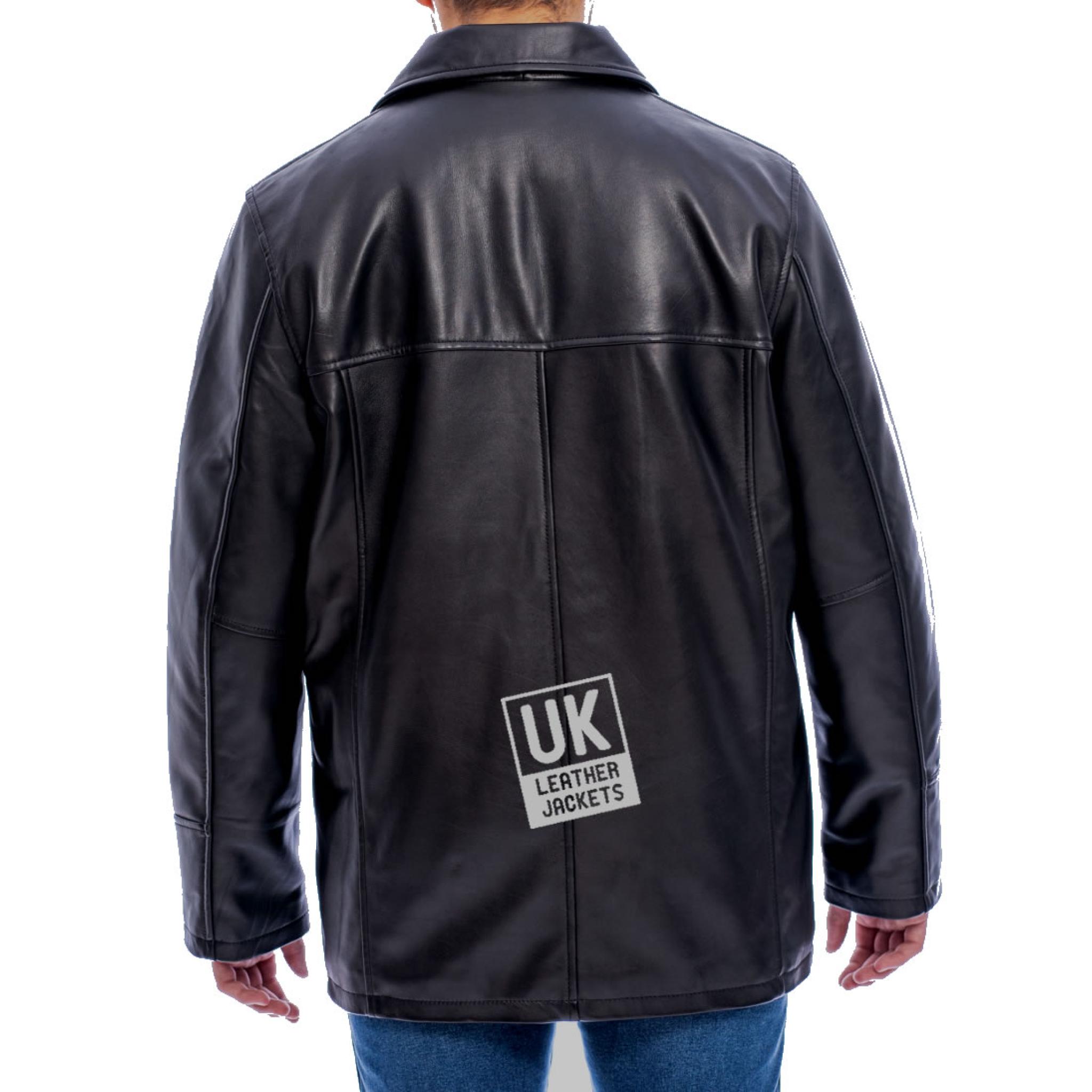Mens Black Leather Reefer Jacket - Oscar I - Superior